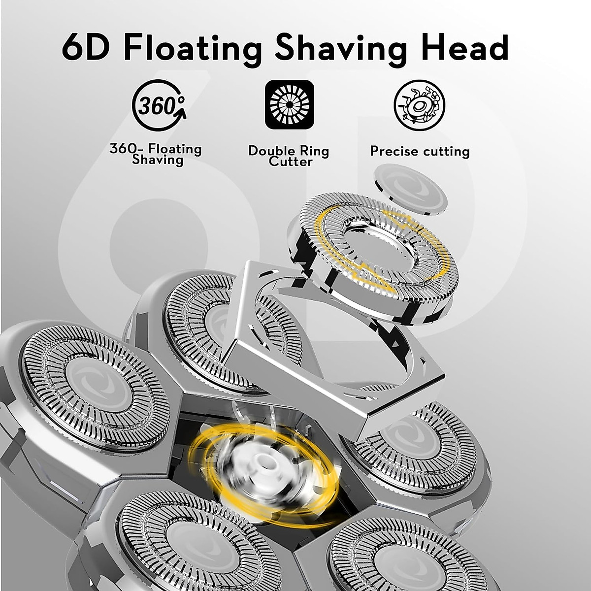 Kibiy 6D Blade Replacement Heads,Electric Shaver Replacement Head for Electric Razor for Men Wet and Dry Compatible Many Models Waterproof Head Razor-Silver