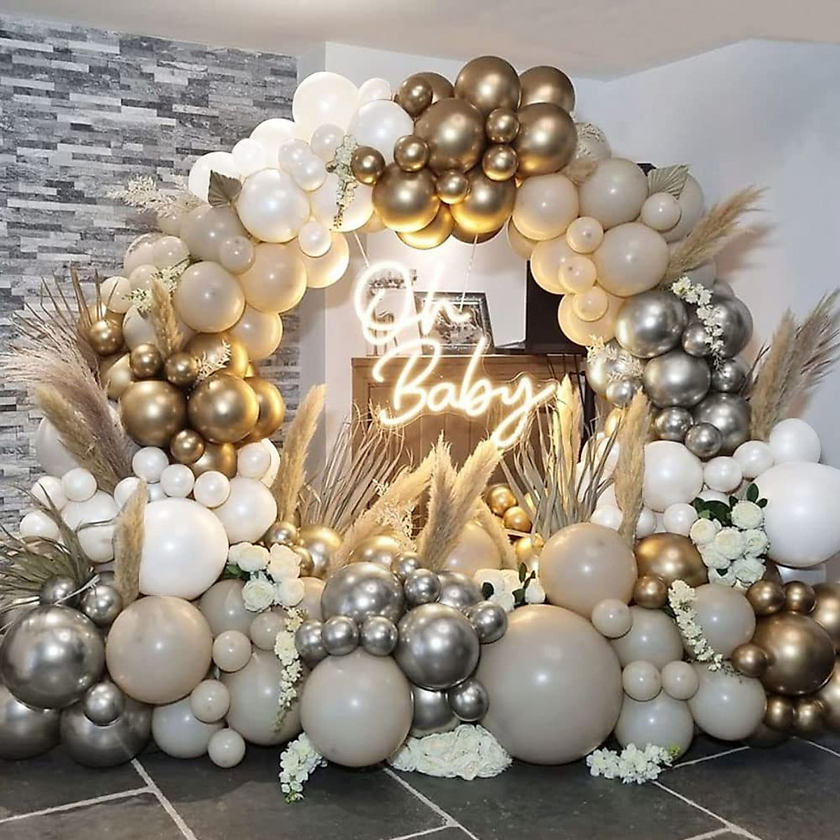 Sand White Balloon Garland Arch Kit,158PCS Blush White Nude Balloons Metallic Chrome Gold Silver Balloons for Boho Wedding Bridal Baby Shower Engagement Anniversary Birthday Party Decorations