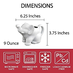 HIC Elephant Creamer with Handle, Fine White Porcelain, 9-Ounces