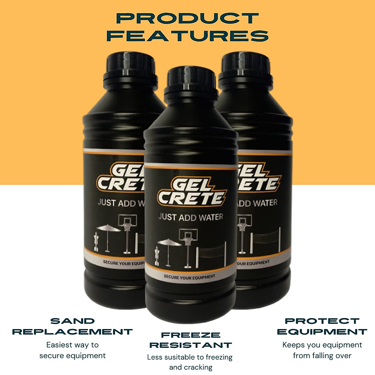 GELCRETE Polymer for Anchoring Down Basketball Goals, Freestanding Punching Bag, Outdoor Umbrella, Volleyball Nets, Etc. JUST ADD WATER - Replaces Sand & Sandbags for bases 16 oz