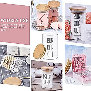 TUZAZO 4 Pack Glass Qtip Holder Apothecary Jars with Bamboo Lids, Clear Bathroom Organizer Storage Canisters Set Bathroom Jars for Cotton Balls, Floss, Cotton Rounds and Cotton Swab Holder