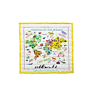 Baby Play Mat, Animals of The World, 60x60 Inches 100% Cotton Machine Washable
