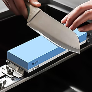 Premium Whetstone Knife Sharpening Stone,2 Side Grit 1000/6000 Whetstone Sharpener,Whetstone Knife Sharpener with NonSlip Bamboo Base & Angle Guide