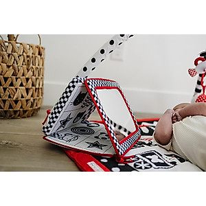 Genius Baby Toys Tummy Time Mirror for Babies 0-6 Months - Double-Sided with High Contrast Images - Baby Floor Mirror Can Be Used in Crib - No Hard Edges - Black White and Red