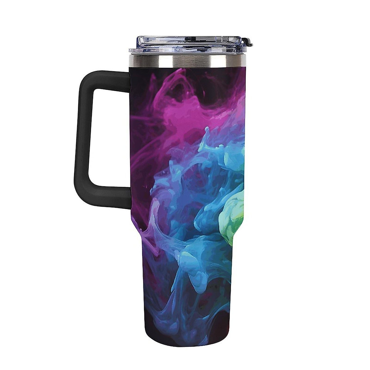FZQVSGW Rainbow Smoke 40 Oz Tumbler with Handle And Straw Stainless Steel Vacuum Insulated Tumblers Reusable Keep Drinks Cold Coffee Cup Holder Friendly Gifts for Women Men Car Gym Travel