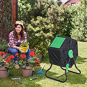 HomGarden Single Chamber Compost Tumbler for Garden and Outdoor, 18.5 Gallon High Volume Composter Bin with Sliding Door, Black