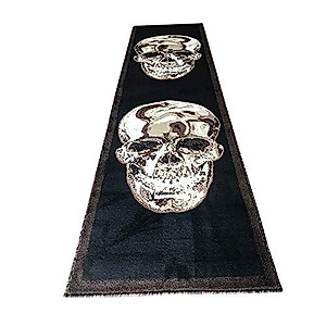 Skull Area Rug Brown & Black Carpet King Design 134 (2 Feet X 7 Feet 3 Inch)