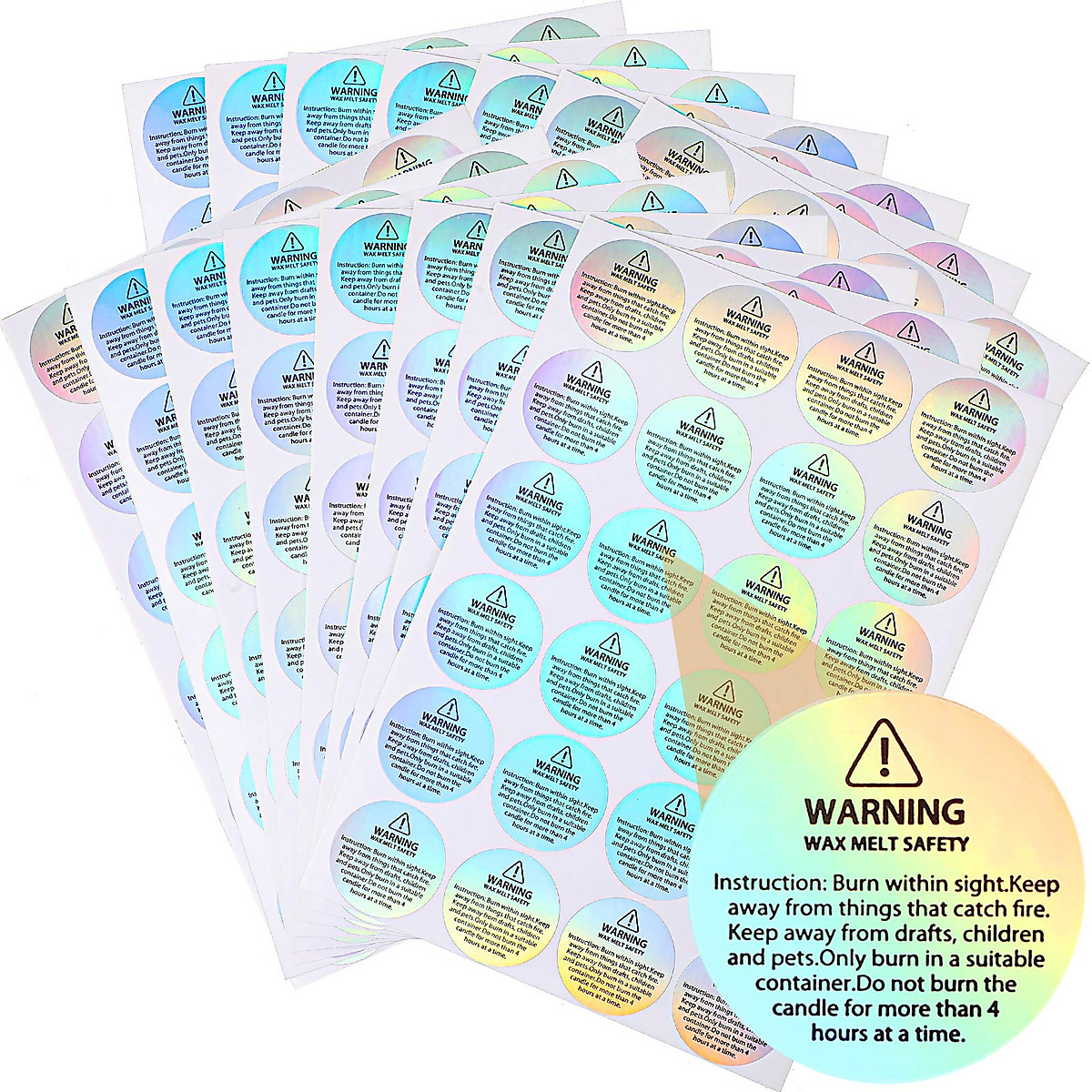 Holographic Candle Warning Labels Candle Jar Container Stickers Wax Melting Safety Stickers for Candle Jars Tins Containers Candle Making Supplies (600 Pieces)