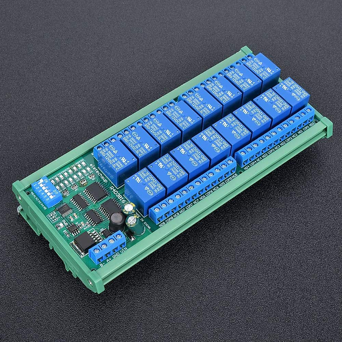 Neufday Relay Module,RS485 Relay PLC Electrical Expansion Module 12V 6-Channel for Mod-Bus RTU Protocol Remote Control(R4D3B16-R with DIN Rail Box)