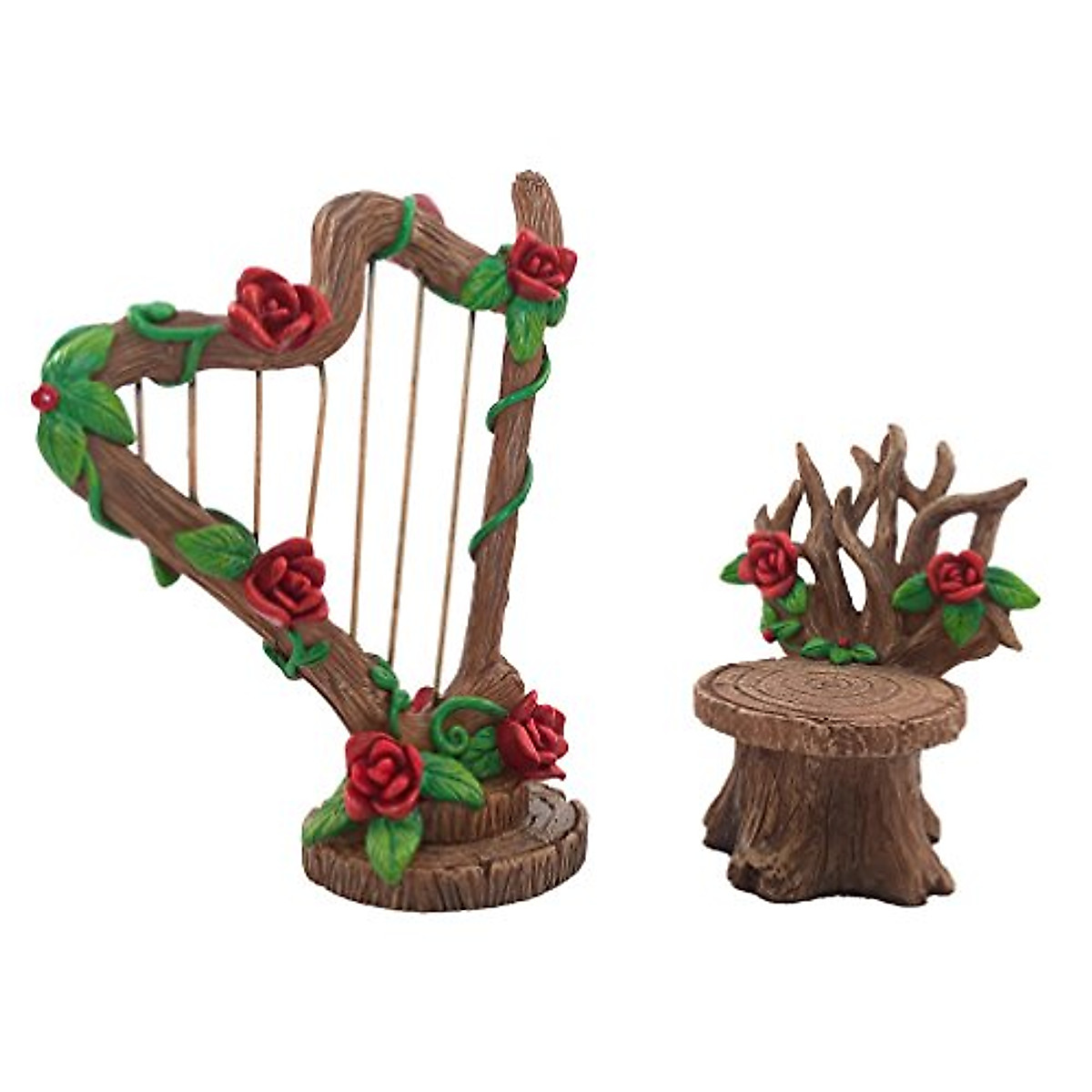 Miniature Rose Harp and Chair Set for The Fairy Garden - Miniature Garden Accessory for The Fairy Figurines by GlitZGlam