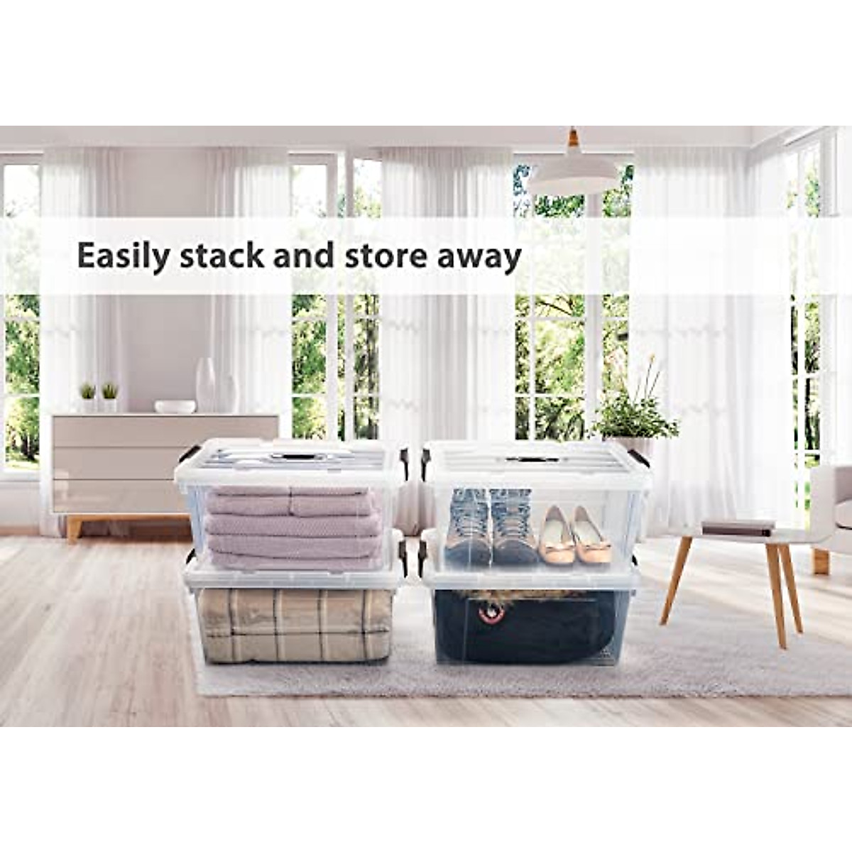 Lifetime Home (6 Pack) 42 Qt. [UPGRADED] Plastic Storage Bin Tote Organizing Container with Ultra Durable Lid and Secure Latching Buckles, Stackable, Extra Strength Clear with Black Handle