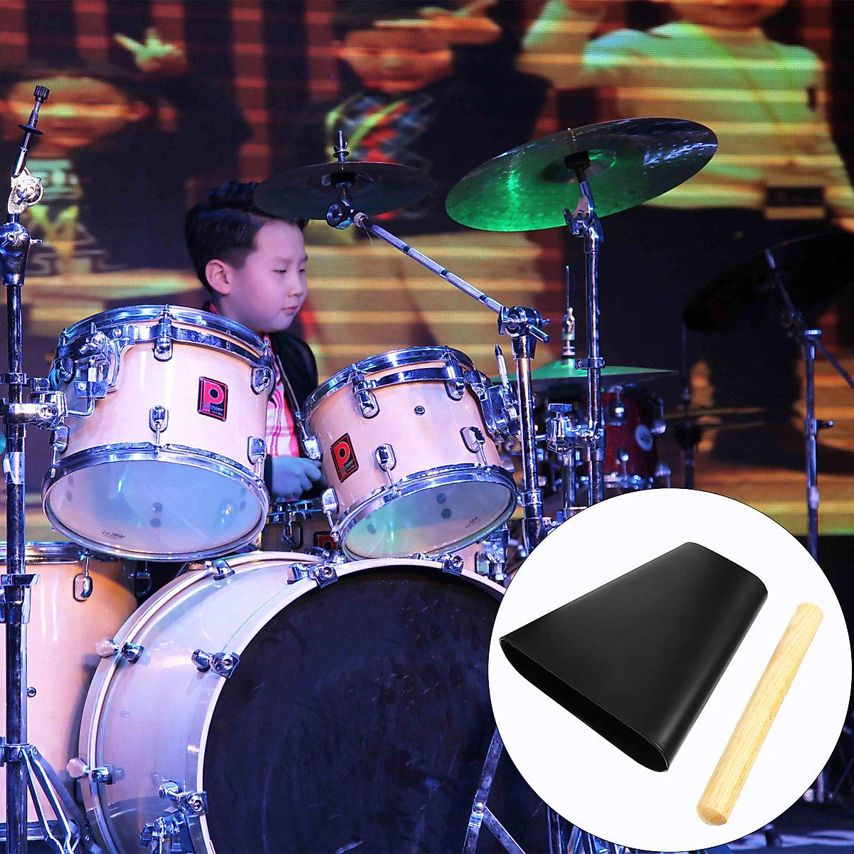 Cowbell bass cowbell with Stick Kids Percussion Instrument Drum Cowbell Beater Stick Children Cheering Bell Metal Balck Noise cowbell beater stick Maker drum cowbell