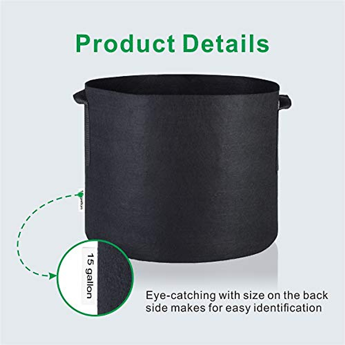 Hongruilite 1 2 3 5 7 10 15 20 25 Gallon 6/12/24-Pack Planting Grow Bags Black Fabric Grow Pots Bags for Hydroponic Indoor Plant Growing (15 Gallon w/Handles(12-Pack))