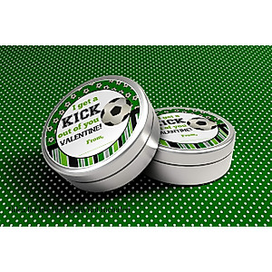 Kick Out of You Soccer-Themed Valentine Party Favor Sticker Labels, 40 2" Party Circle Stickers by AmandaCreation, Great for Classroom Valentines, Envelope Seals, Gifts & Treats