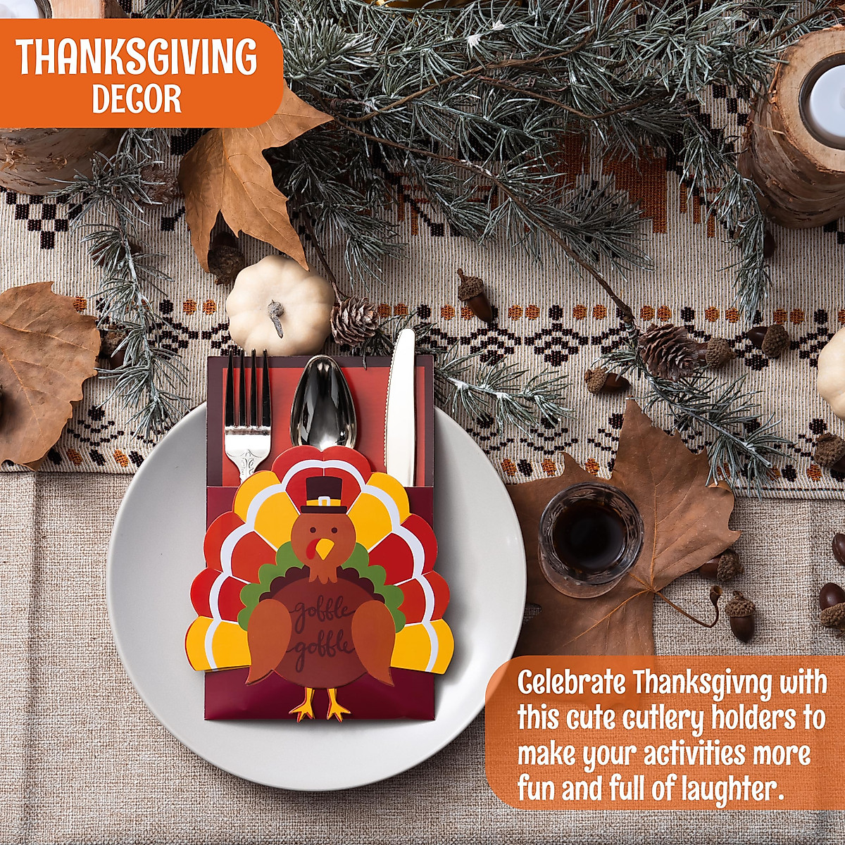 24 Thanksgiving Turkey Cutlery Decorative Utensil Holders for Autumn Fall Party