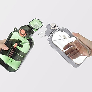 excvalues 24 oz Flat Water Bottle Travel Flask Portable BPA Free Square Water Bottle Leakproof Large Water Bottles for Bag Travel Sports(Grey)