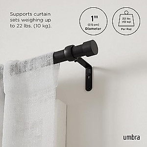 Umbra Cappa Curtain Rod, Includes 2 Matching Finials, Brackets & Hardware, 66 to 120-Inches, Black
