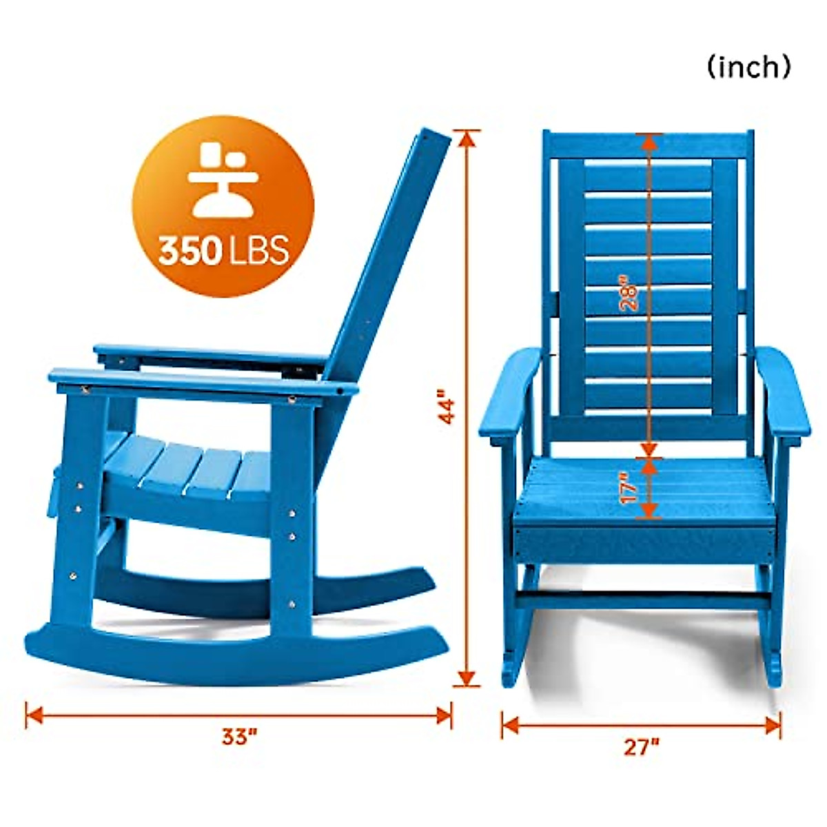 GREENVINES Outdoor Rocking Chairs | Porch Rocker | HDPE Plastic | Pacific Blue | Oversized Rockers | High Back | Big & Tall | Ladder Back | for Patio Outside Backyard Balcony Garden