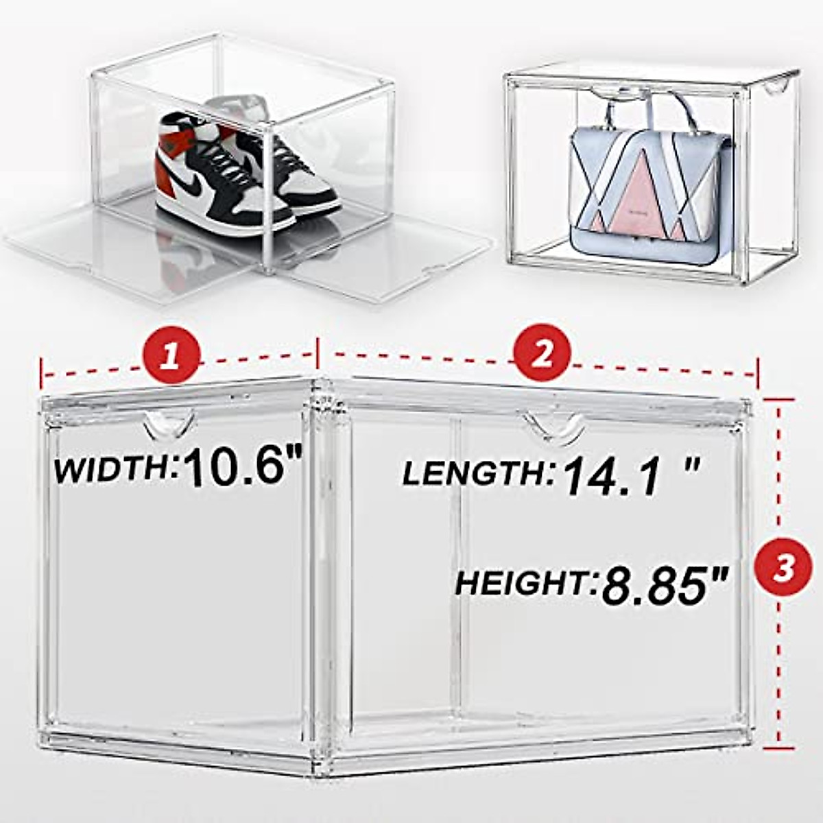 Clear Stackable Purse and Handbag Storage Organizer for Closet, 9 Packs Magnetic Acrylic Double Door Storage Containers- Both Front and Side Open, 360° Fully Transparent Display Case for Bag/Shoes/Book/Collectibles/Toys