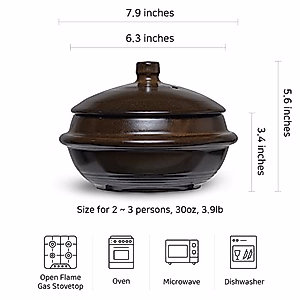 Ttukbaegi Pot With Lid 뚝배기 Korean Pot Ramen Pot Stone Clay Pots For Cooking Korean Pot Ceramic Cooking Pot Korean Stone Pot Korean Bowl Onggi Kimchi Pot (Large 30oz) Ttukbaegi Pot With Lid 뚝배기 Claypot