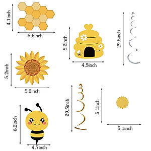 40pcs Honey Bee Hanging Swirl Decorations Bee Theme Party Supplies Ceiling Streamers for Birthday, Baby Shower, Gender Reveal Party Decorations