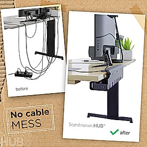 Under Desk Cable Management Tray - No Drill Cable Management for Glass Desk. Under Desk Cable Organizer for Wire Management. Perfect Standing Desk Cable Management Rack (Black- Set of 2)