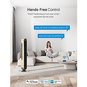Dreo Tower Fan Smart Voice Control, 25 DB Quiet DC Portable Bladeless Fan, 90° Oscillating, 12H Timer, 42 Inch Floor Fans & Smart Tower Fan Voice Control, 120° Oscillating Fan Works