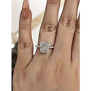 RODIFFY 4CT Cushion Cut Solitaire Engagement Ring,Silver CZ Simulated Diamond Promise Ring(Size:7)