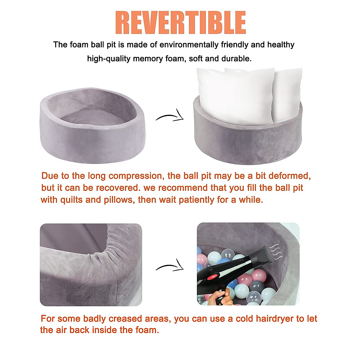 LEKILV Foam Ball Pit for Toddlers, 1-3 Year Old Kids Baby Gift Indoor, Soft Velvet Fabric, Balls or Toys Storage Organizer (Note: no Ball)