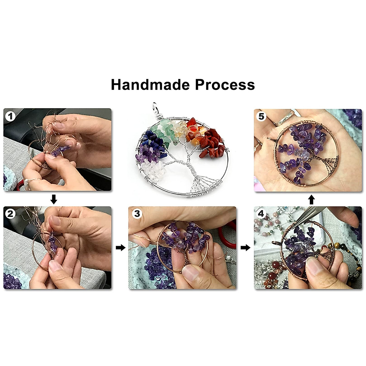 7 Chakra Crystals Healing Bracelet Necklace Stone Tree of Life Pendant positive Energy Yoga Spiritual Natural Gemstone Jewelry Set