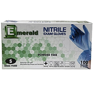 Emerald -100 Pack- Nitrile Medical Exam Gloves, Latex Free, Powder Free, Blue, Size: Small