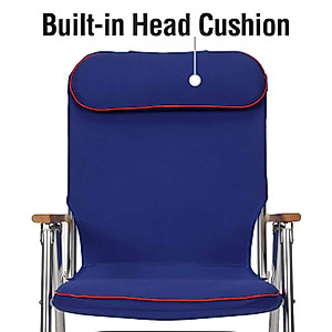 Seachoice High-Back Canvas Folding Chair, Blue w/Red Trim, Folds for Easy Storage