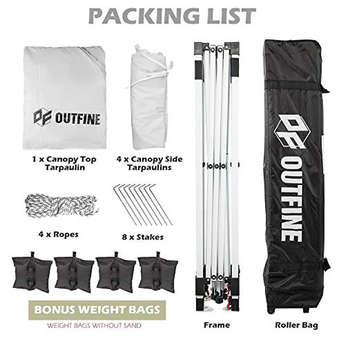 OUTFINE Canopy 10'x10' Pop Up Commercial Instant Gazebo Tent, Fully Waterproof, Outdoor Party Canopies with 4 Removable Sidewalls, Stakes x8, Ropes x4 (White, 10*10FT)