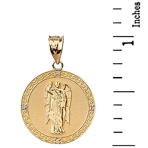 10k Yellow Gold Saint Gabriel The Archangel Diamond Medal Pendant (1")