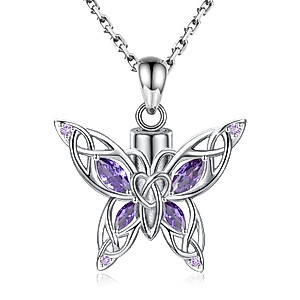MANBU Butterfly Cremation Urn Necklace for Ashes - 925 Sterling Silver Memorial Keepsake with CZ Pendant Jewelry Women Keepsake Bereavement Gift for A Loss of the Loved One (Purple)