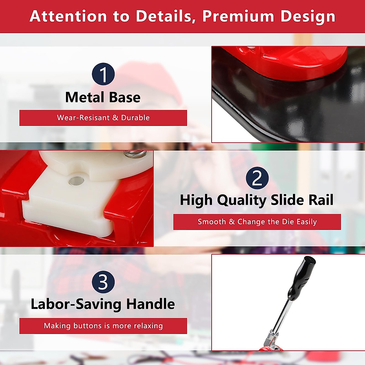 Happizza Button Maker Machine - Multiple Sizes, Button Pin Maker 1.25+2.25 inch, Interchangeable Button-models Badge Button Press Machine with 200 Sets Button Maker Supplies &Circle Cutter&Cutting Mat