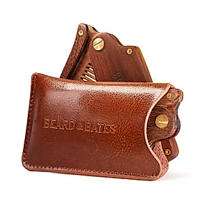 Beard & Bates Genuine Leather Pouch - For The Sandalwood Switchblade | Protective Accessory Case for Wooden Comb (POUCH ONLY!!)