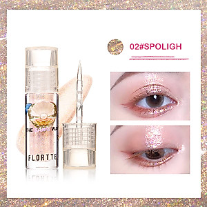 2PCS Flortte Liquid Glitter Eyeshadow, Korean Makeup Star Diamond Streamer Liquid Eyeshadow, Bling Pigmented Eye Makeup Sparkling Korean Eye Glitter, Easy to Apply Liquid Glitter Eyeshadow, Long Lasting Glitter Eyeliner Liquid Shimmer Eyeshadow (02+03)