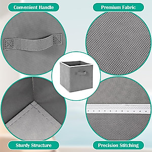 IJRPLM 8 Pack Storage Cubes,11 Inch Cube Storage Bins,Fabric Foldable Cube Baskets,Collapsible Storage Bins with Handles,Fabric Bins Storage Box For Shelf Organizing Clothes Closet Toys,Grey