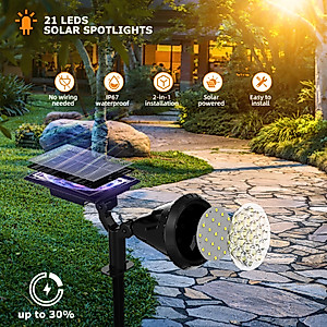 XTGTP Solar Spot Lights Outdoor, 21 LEDs Solar Outdoor Lights Auto On/Off with 3 Modes, IP67 Waterproof Solar Yard Spotlight Landscape Lighting Garden Wall Lights, 2-in-1 Solar Powered Lights, 2Pack