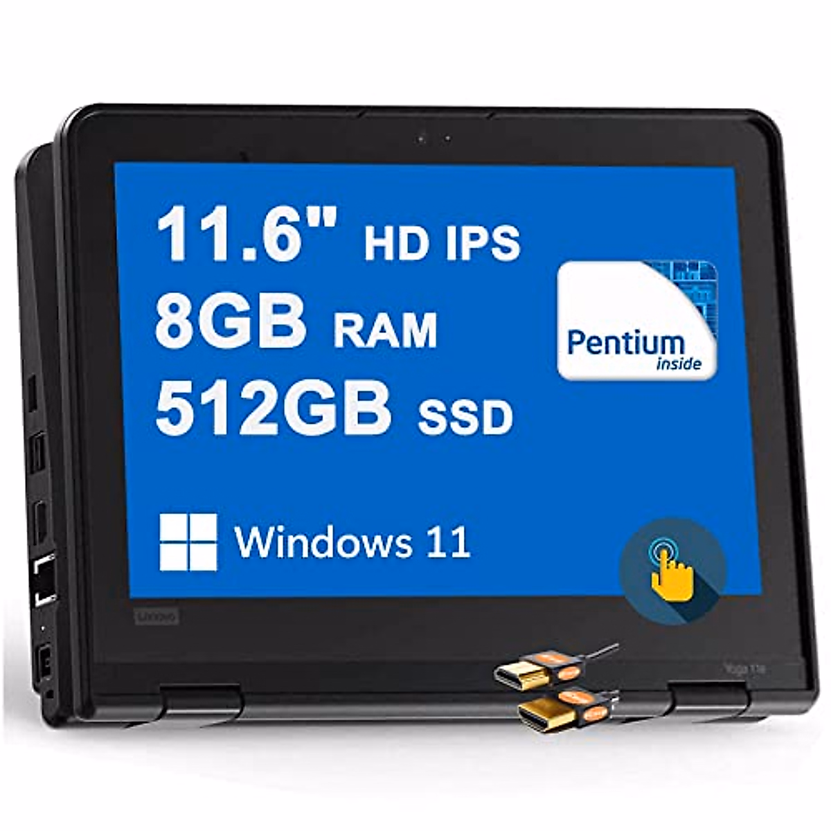 Lenovo ThinkPad Yoga 11e Gen 5 2-in-1 Laptop 11.6" HD IPS Anti-Glare Touchscreen Display Intel Quad-core Silver N5030 Processor 8GB RAM 512GB SSD Intel UHD Graphics 605 USB-C Pen Win11 + HDMI Cable