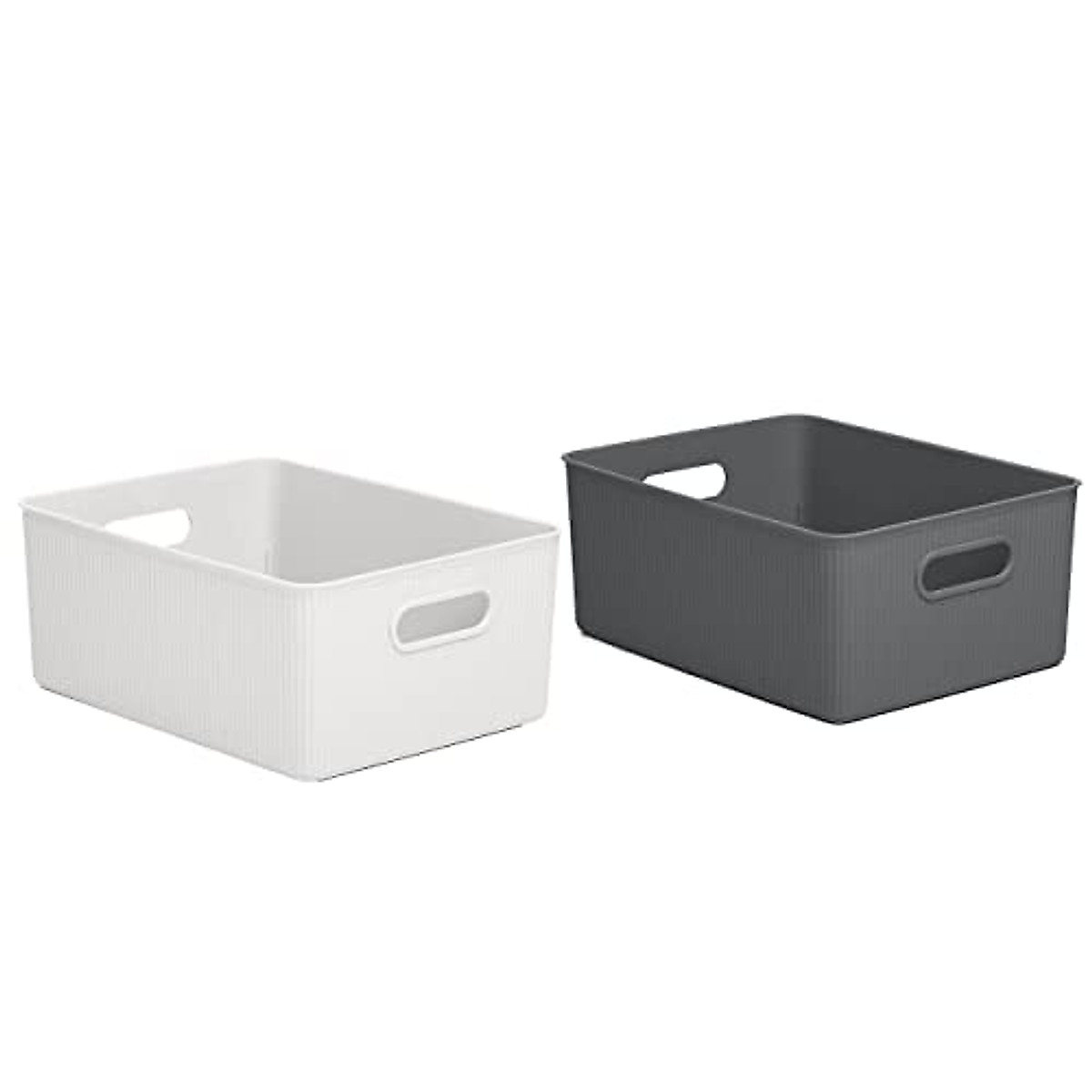 Superio Ribbed Plastic Storage Basket Organizer, Mist Blue and Grey, 15 Liter- Stackable Classic Closet Storage Bin for Shelf, Desk, Pantry- Store Toys, Clothes, Cosmetics,