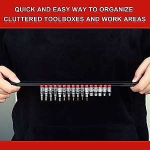 Mayouko ABS Socket Organizer Drive Socket Holder, 1/4” Drive x 32 Clips, 3/8” Drive x 30 Clips, 1/2” Drive x 24 Clips,Portable Socket Clip Rail Holder, 6 Pieces Set