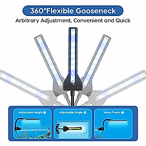 FYD LED Aquarium Light, 2.9W Clip on Aquarium Light Suitable for Uncovered Aquariums Under 15 Inches, Fish Tank Light with White & Blue Lights, Aquarium Plant Light for Reef Coral Aquatic Plants