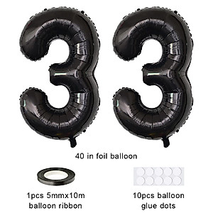 Xihuimay Number 33 Balloons 40 inch Digital Balloon Alphabet 33 Birthday Balloons Digit 33 Helium Balloons Big Balloons for Birthday Party Supplies Wedding Bachelorette Bridal Shower, Black Number 33