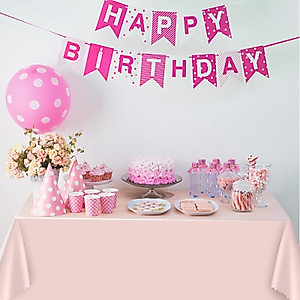 NatNarr 3 Pack Plastic Pink Tablecloth, 54 X 108Inch Disposable Pink Scalloped Edge Table Cloth for Rectangle Tables Waterproof Pink Table Cover for Baby Shower Birthdays Weddings Decor