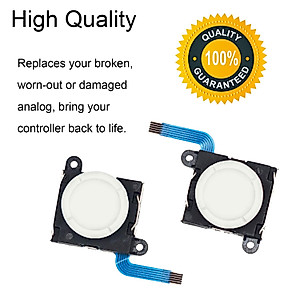 BRHE 3D Analog Joystick Replacement Left/Right Repair Kit Thumb Sticks Sensor with 4 “Y” Screws for Switch Controller NS Lite Console - 2 Pack (White)