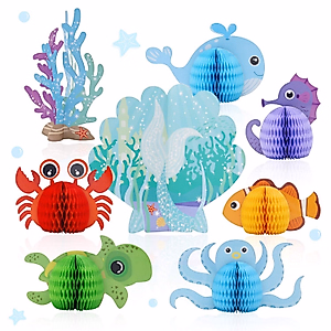 Distaratie 8 Pcs Under The Sea Party Decorations Sea Animal Honeycomb Centerpiece Mermaid Birthday Party Supplies for Beach Baby Shower Wedding Pool Party
