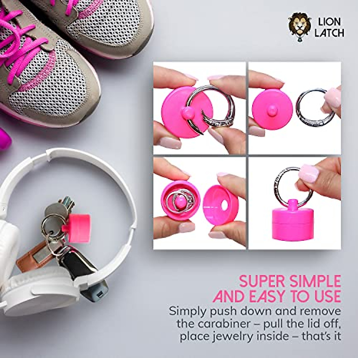 Lion Latch: As Seen on Shark Tank, Jewelry Box Case, Traveling Jewelry Holder Storage, Pill Box Keychain Container, Single - Grey