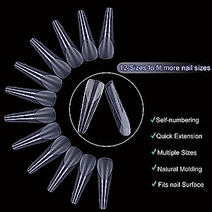 HungGato 120Pcs Dual Nail Forms Matte Stiletto French Extension Poly Nail Gel Nail Molds for Acrylic UV Nails 12 Sizes for Solid Nail Gel Glue Nail Art Design Salon&DIY